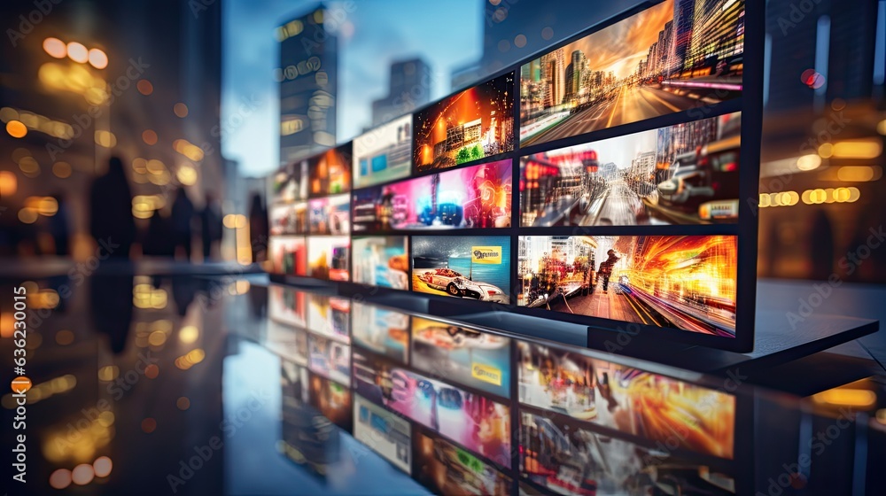 TV screens and selection of TV channels. Generative AI Stock ...