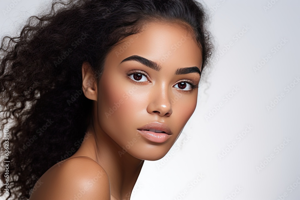 Beauty portrait of female face with natural clean skin with eyebrow ...