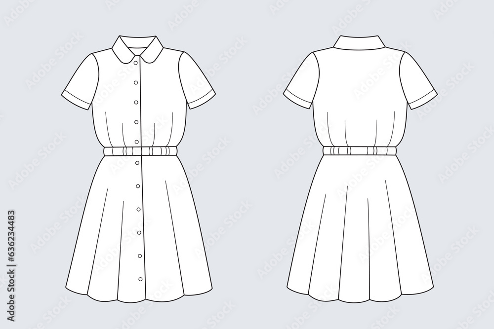 Female dress vector template isolated on a grey background. Front and ...