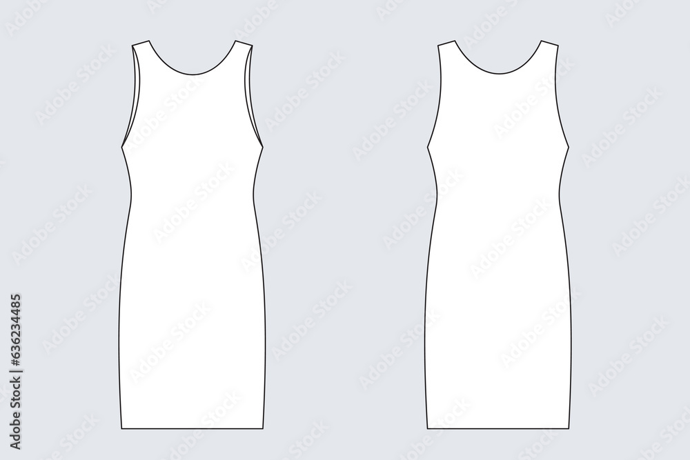Female dress vector template isolated on a grey background. Front and ...