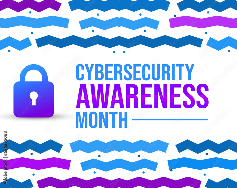 Cybersecurity awareness month background in blue and purple shapes with ...