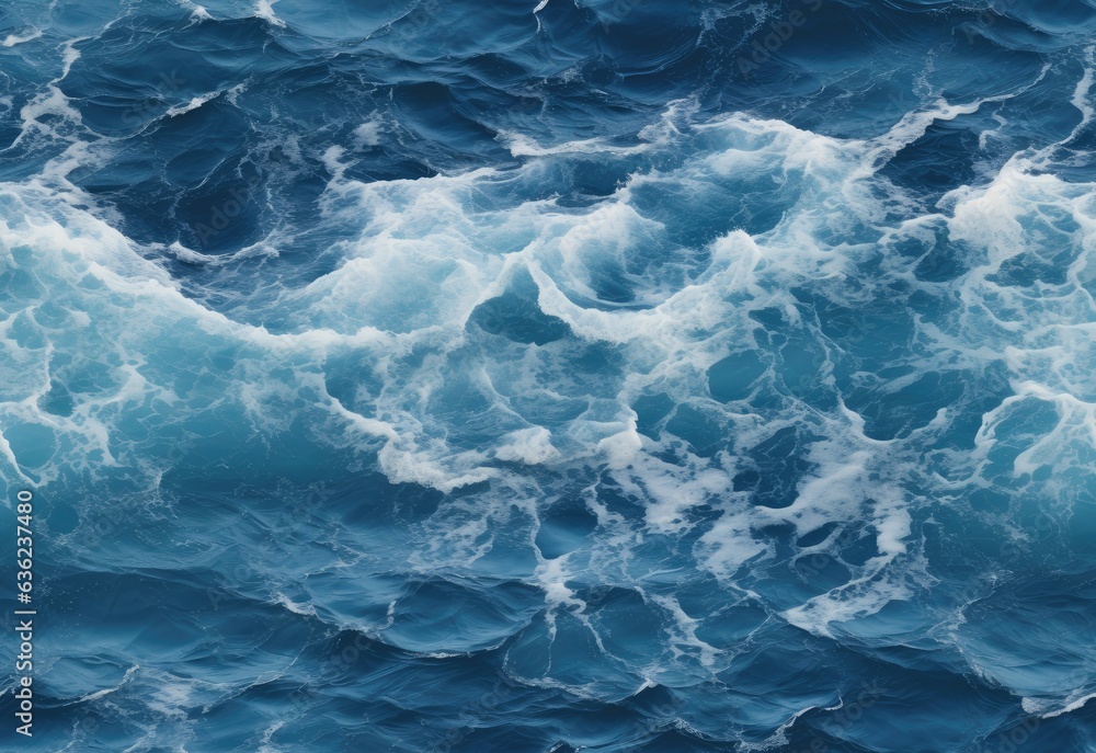 Stormy ocean water with waves and foam, top view, natural background ...