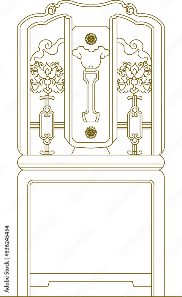 Vector sketch illustration of detailed altar table design for gods and ...
