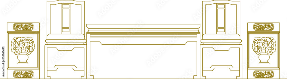 Vector sketch illustration of detailed altar table design for gods and ...