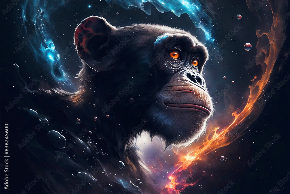 Illustration of Chimpanzee Monkey in Galaxy Universe with Space Nebula ...