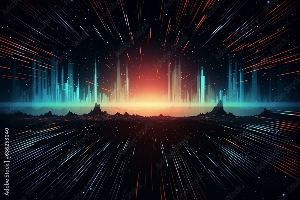 Futuristic glitch stars in a techno night sky with TV noise. Poster ...