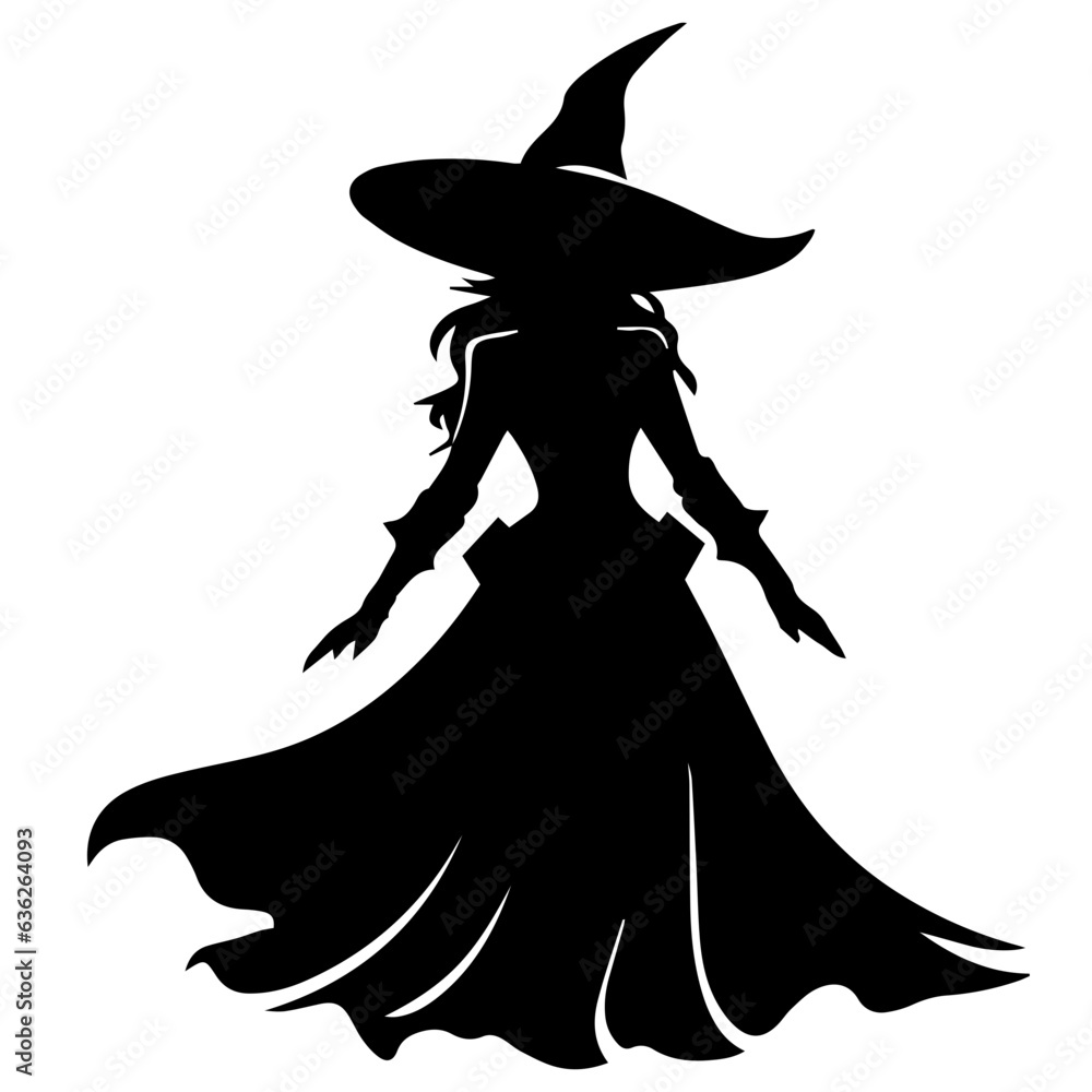 Vector black silhouette of a witch Stock Vector | Adobe Stock