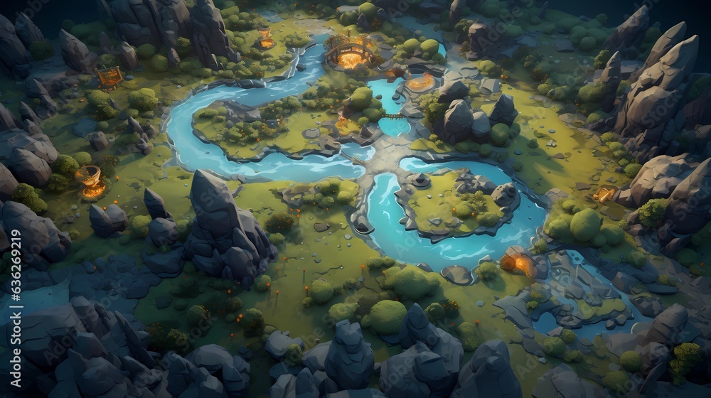 Game Map, Board Game Digital Board, Top View.forests and floating lands ...