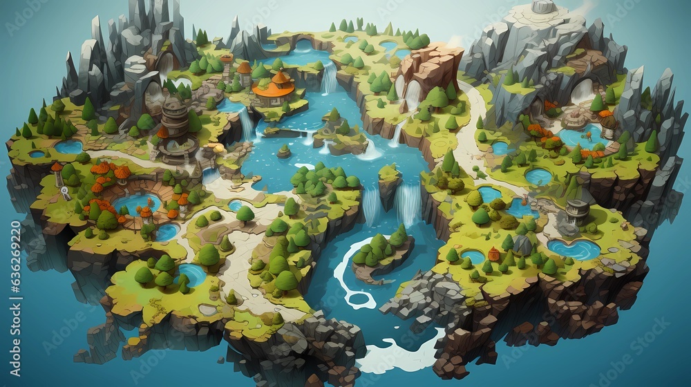 Game Map, Board Game Digital Board, Top View.forests and floating lands ...