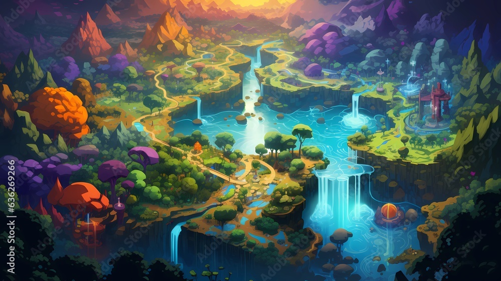 Game Map, Board Game Digital Board, Top View.forests and floating lands ...