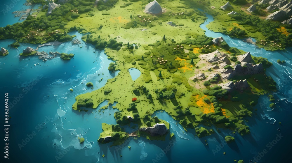 Game Map, Board Game Digital Board, Top View.forests and floating lands ...
