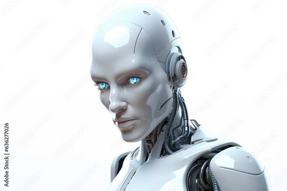 AI artificial intelligence robot humanoid stands isolated on a white ...
