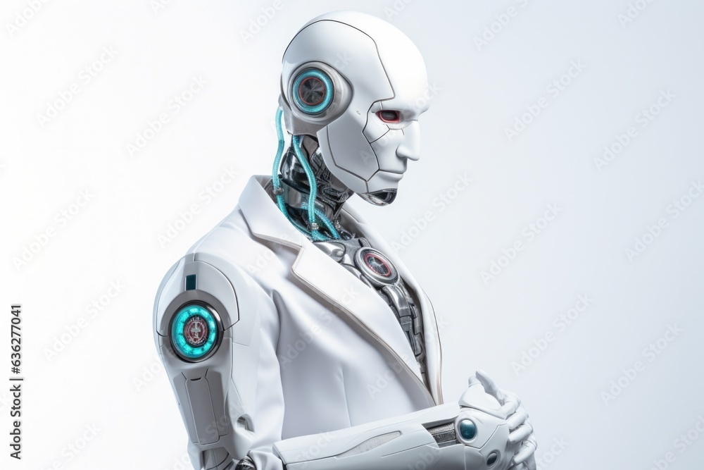 AI artificial intelligence robot humanoid stands isolated on a white ...