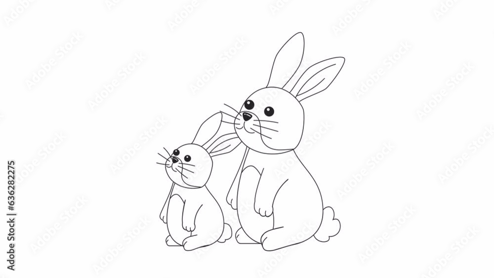 Rabbits bunnies looking up bw 2D characters animation. Eastern bunnies ...
