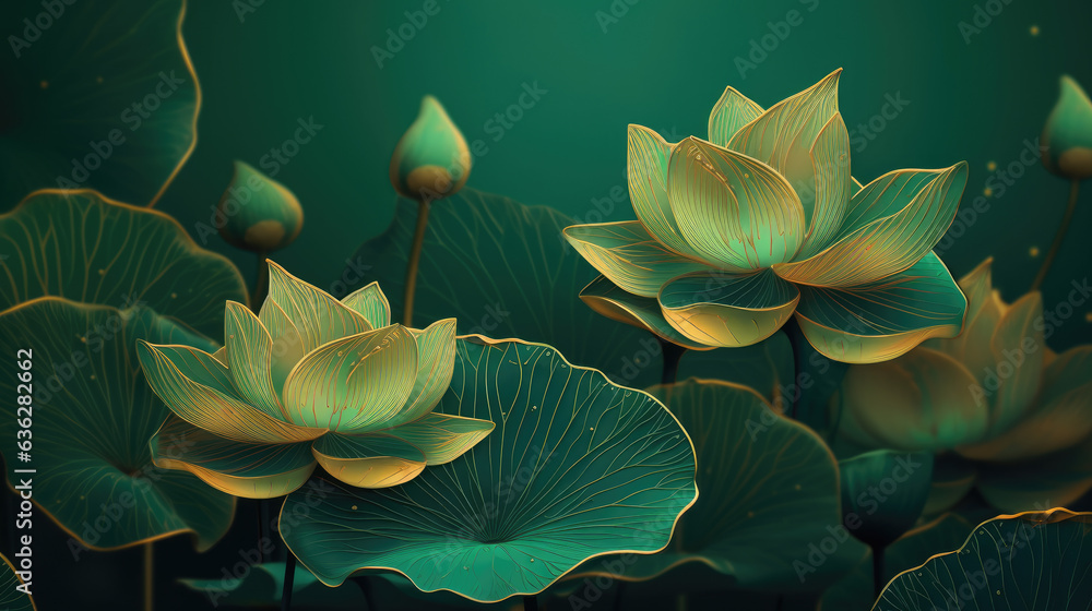 Luxury Lotus flowers background vector. Elegant gradient gold lotus ...