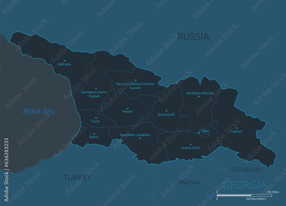 Georgia map. High detailed map of Georgia with countries, borders ...