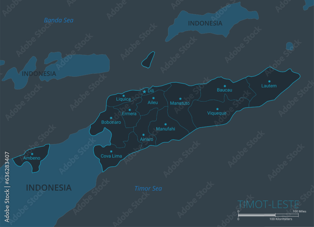 Vetor de Timor Leste map. High detailed map of Timor Leste with ...