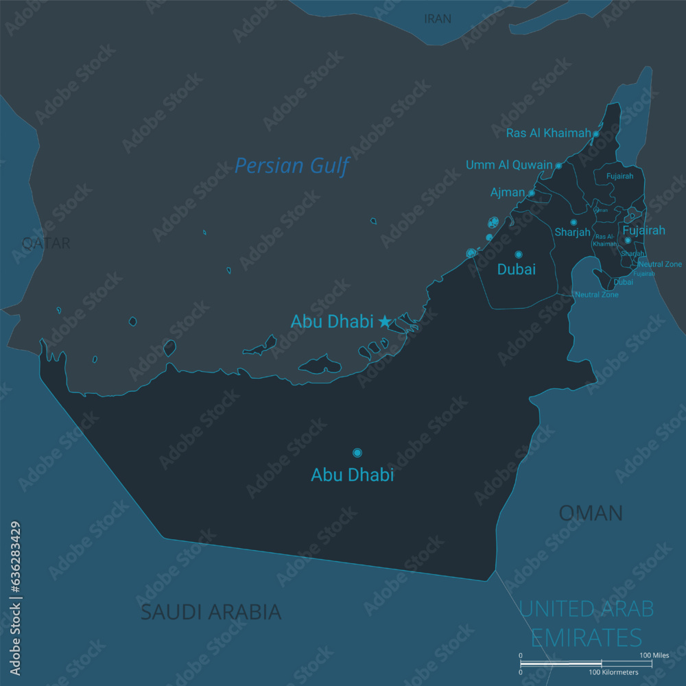 United Arab Emirates map. High detailed map of United Arab Emirates ...