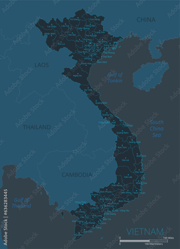 Vietnam map. High detailed map of Vietnam with countries, borders ...