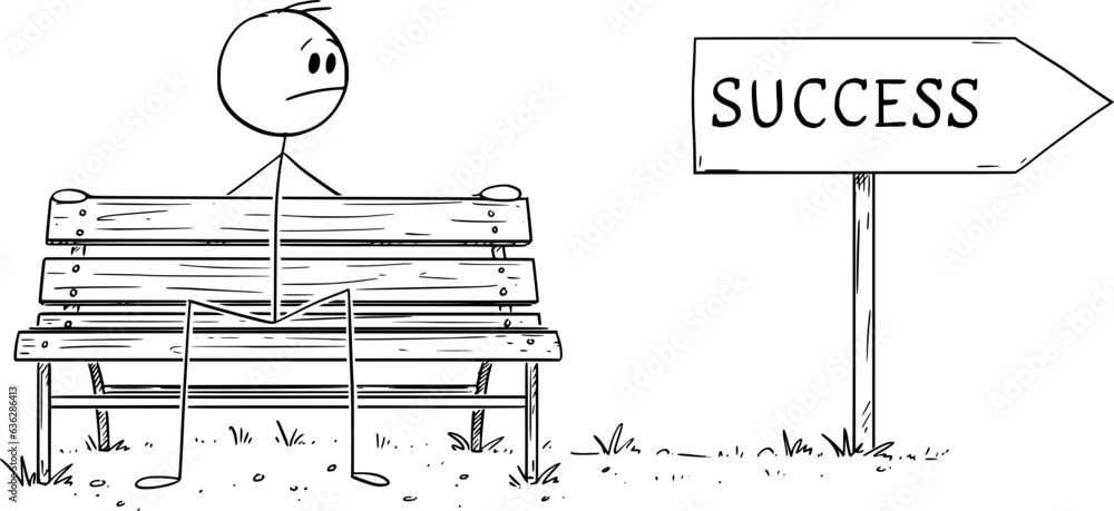 Póster Person Sitting on Park Bench and Procrastinating , Vector ...