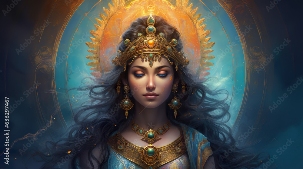 Ancient Hindu Goddess Lakshmi Stock Illustration | Adobe Stock