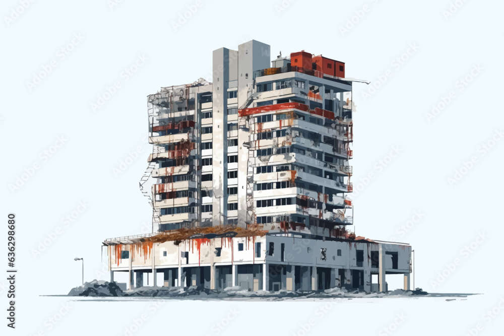 destroyed skyscraper demolished building vector isolated illustration ...