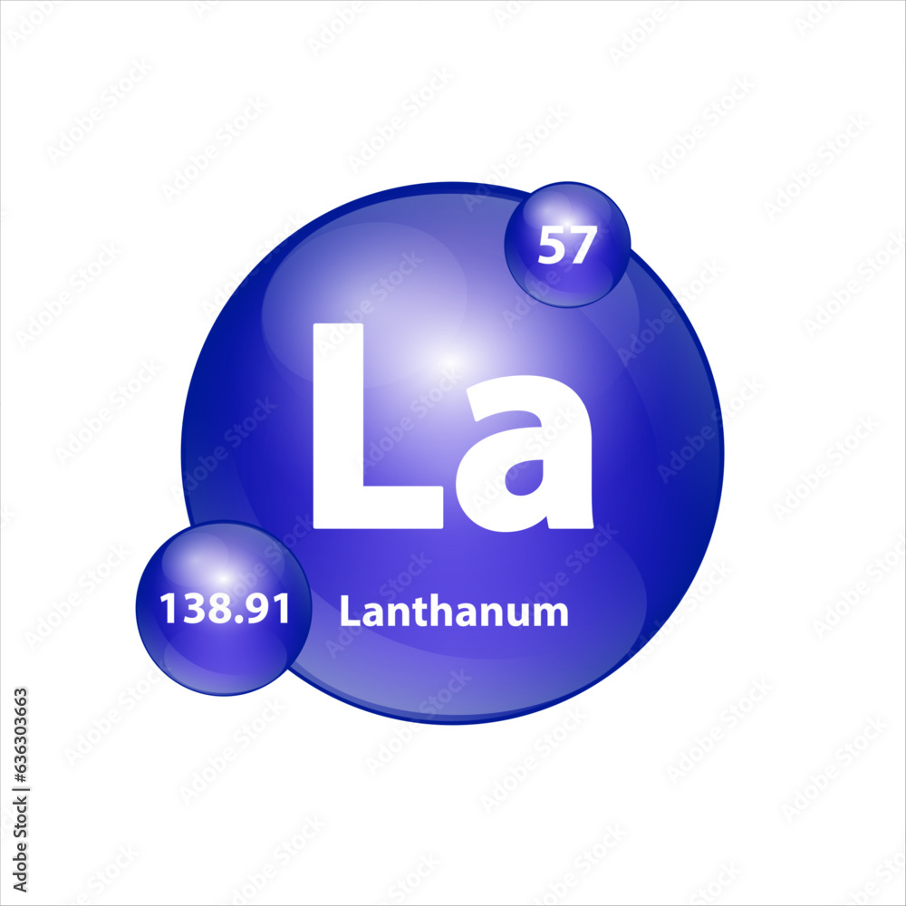 Lanthanum (La) icon structure chemical element round shape circle blue ...