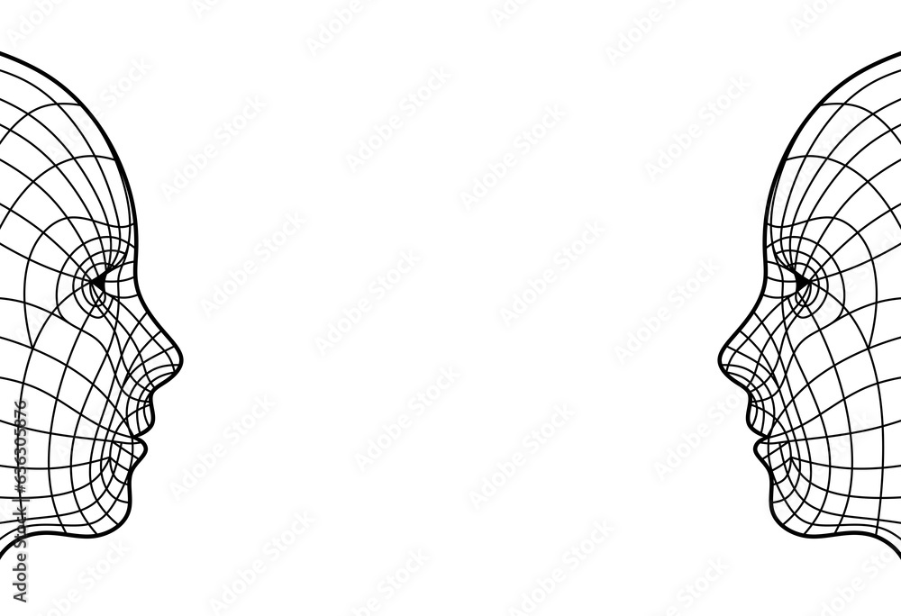 Two virtual faces facing each other clipart. The profile of the face ...