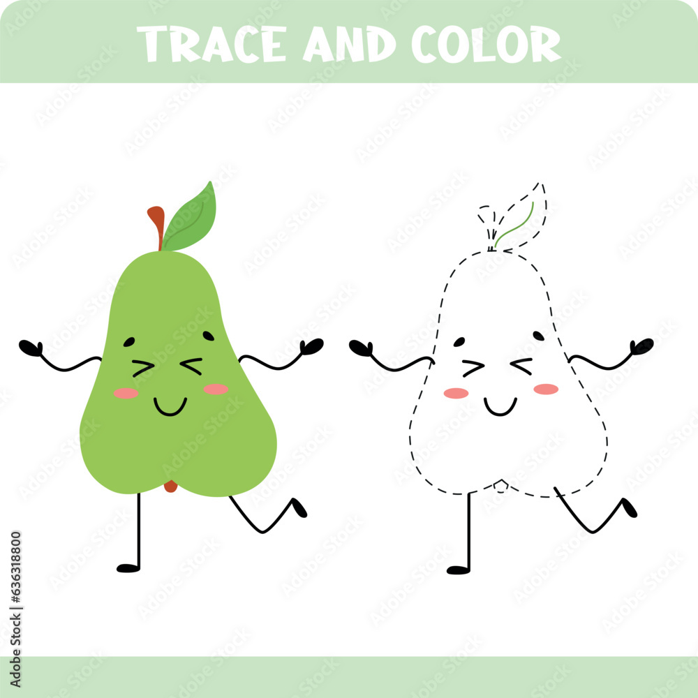 Educational worksheets with tracing game. Trace and color pear ...