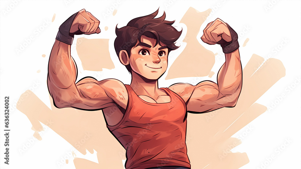 hand drawn cartoon handsome fitness muscle man illustration Stock ...