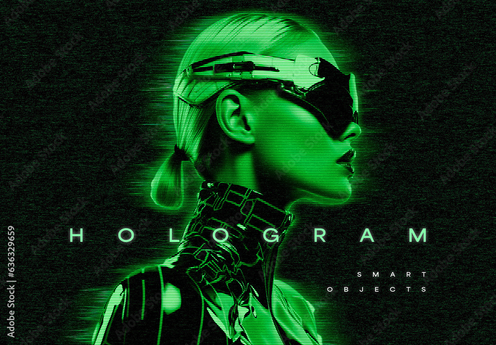 Hologram Matrix Photo Effect Mockup with Generative AI Stock Template ...