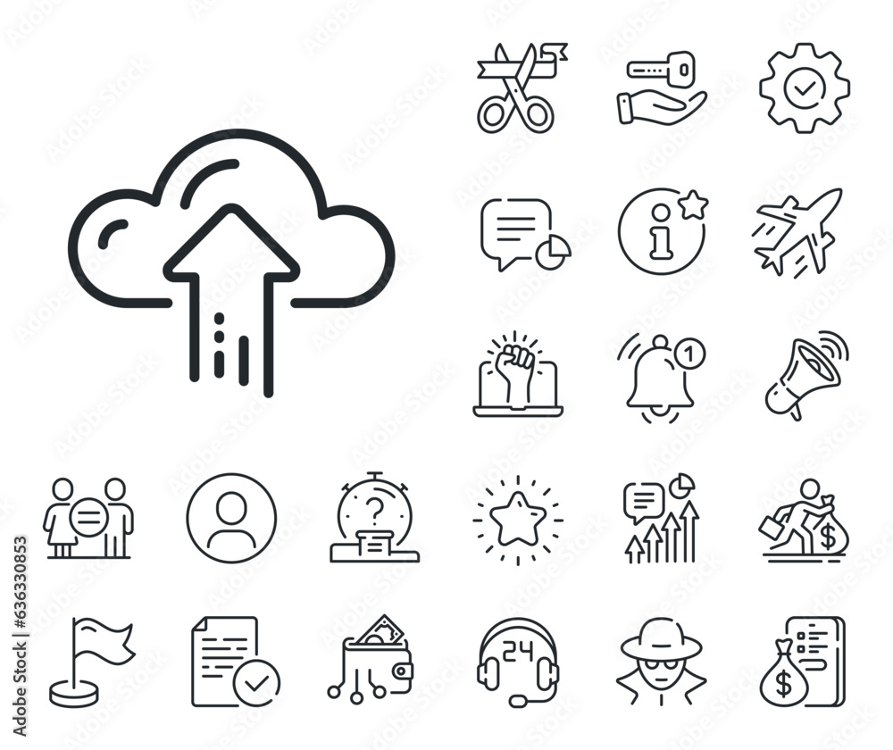 Internet data storage sign. Salaryman, gender equality and alert bell outline icons. Cloud ...