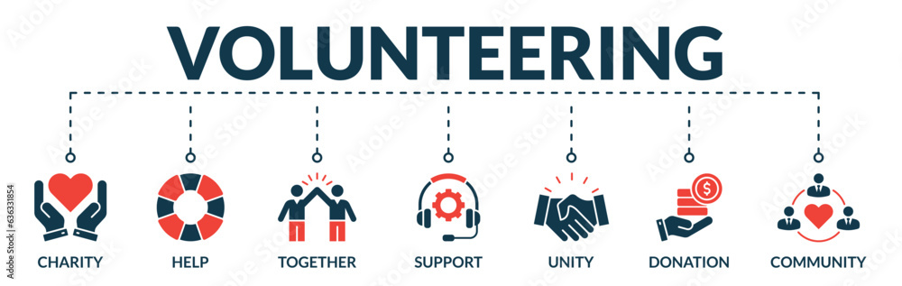 Banner of volunteering web vector illustration concept with icons of ...