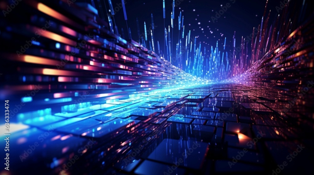 Dynamic data flow 3D stream art merges cyberpunk, blockchain ...