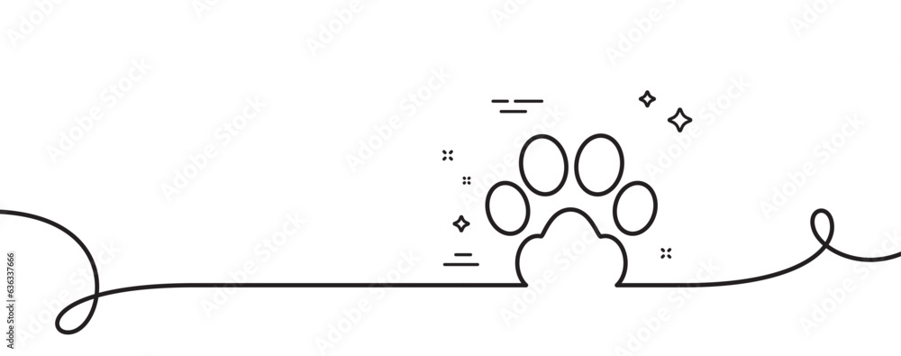 Dog paw line icon. Continuous one line with curl. Pets care sign ...