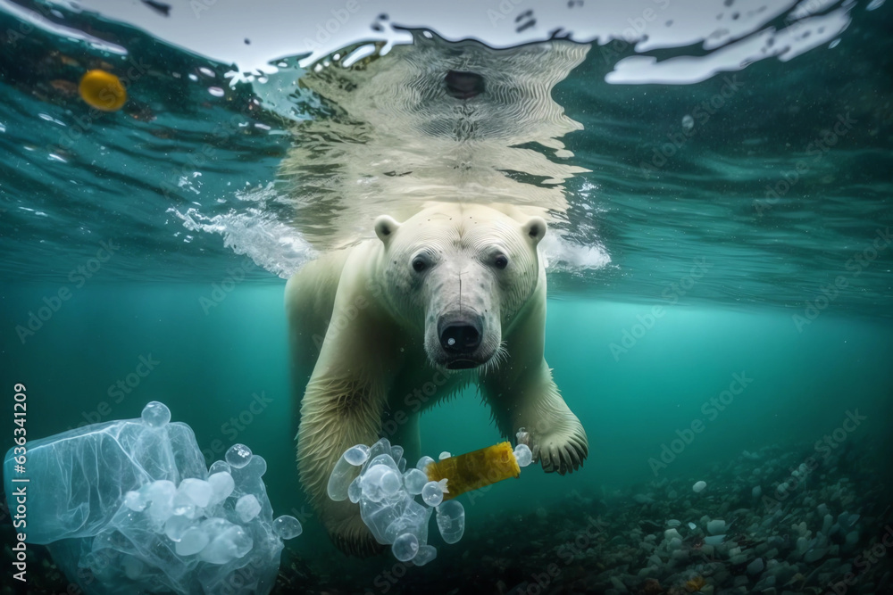 Polar Bear Amidst an Underwater of Garbage and Plastic: Climate Crisis ...