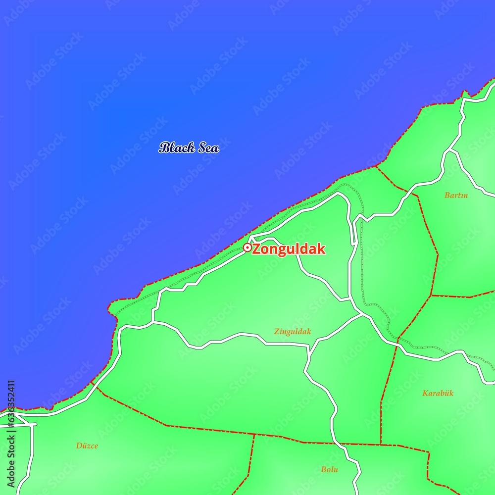 Illustrated Map of Zonguldak City in Turkey Stock Illustration | Adobe ...