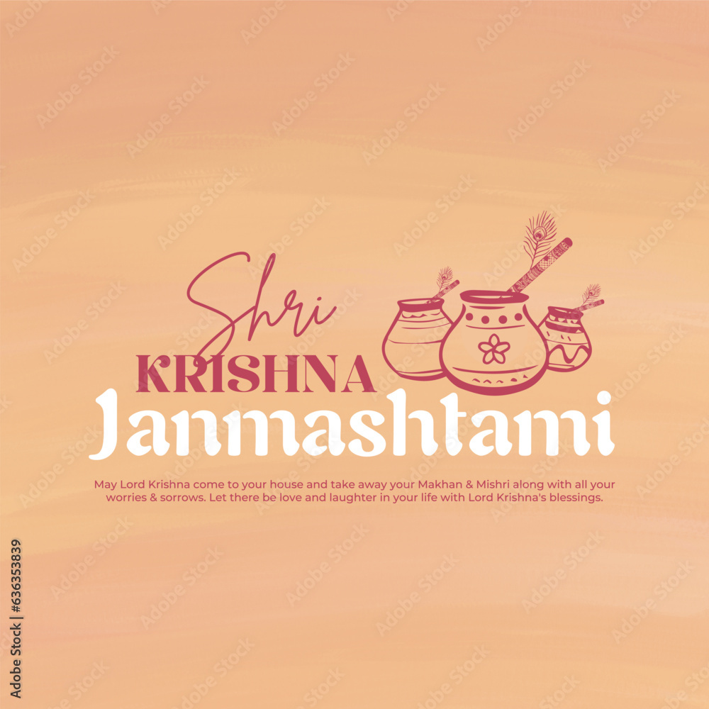 Vetor de Creative Hand Lettering Text "Krishna Janmashtami" with ...