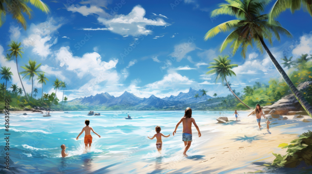 Fun Family Day at the Beach: A young family, including parents in their ...