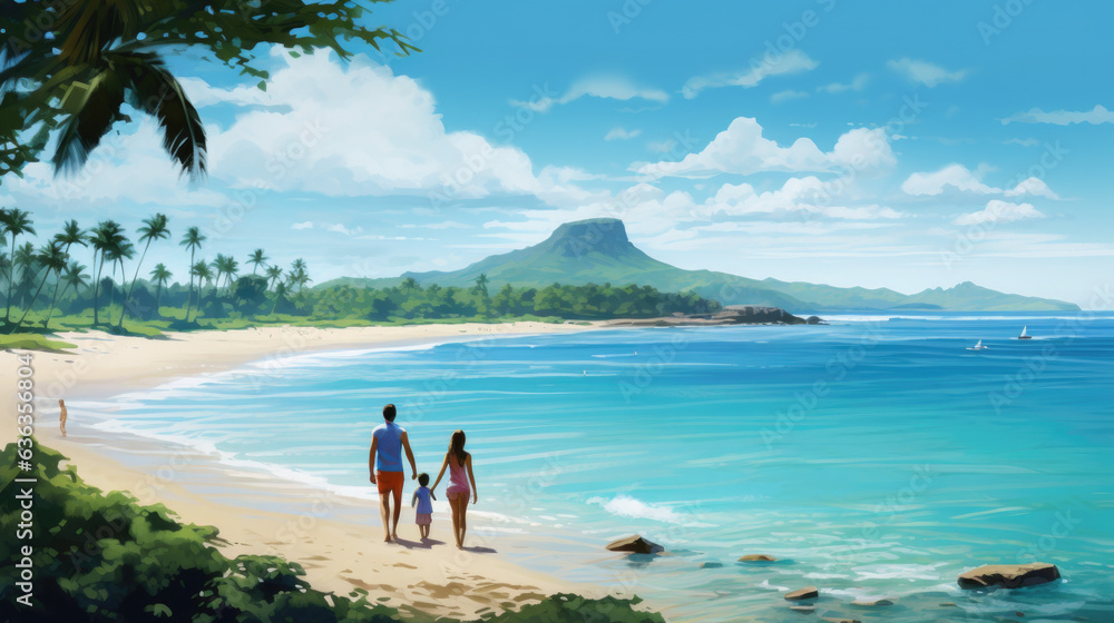 Fun Family Day at the Beach: A young family, including parents in their ...