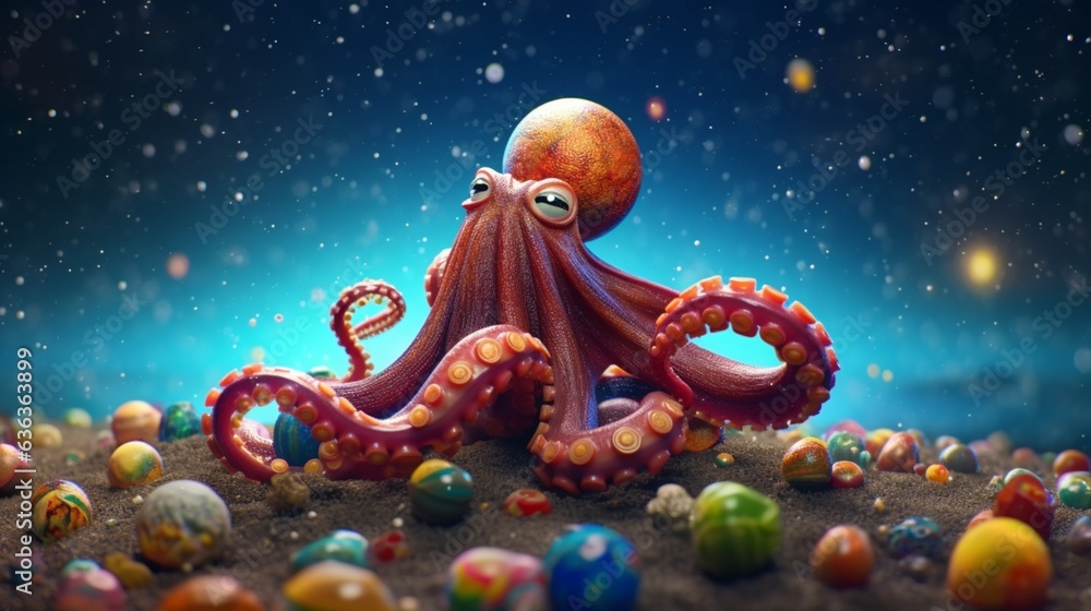 An octopus holding a full of planets while swimmin.Generative AI Stock ...
