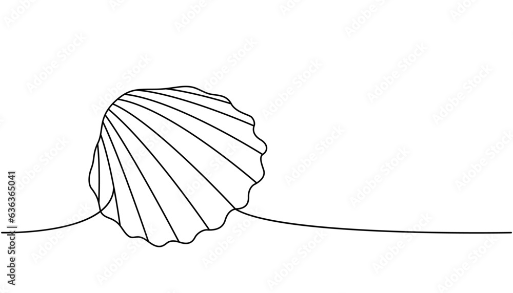 Underwater shell one line continuous drawing. Tropical underwater shell ...