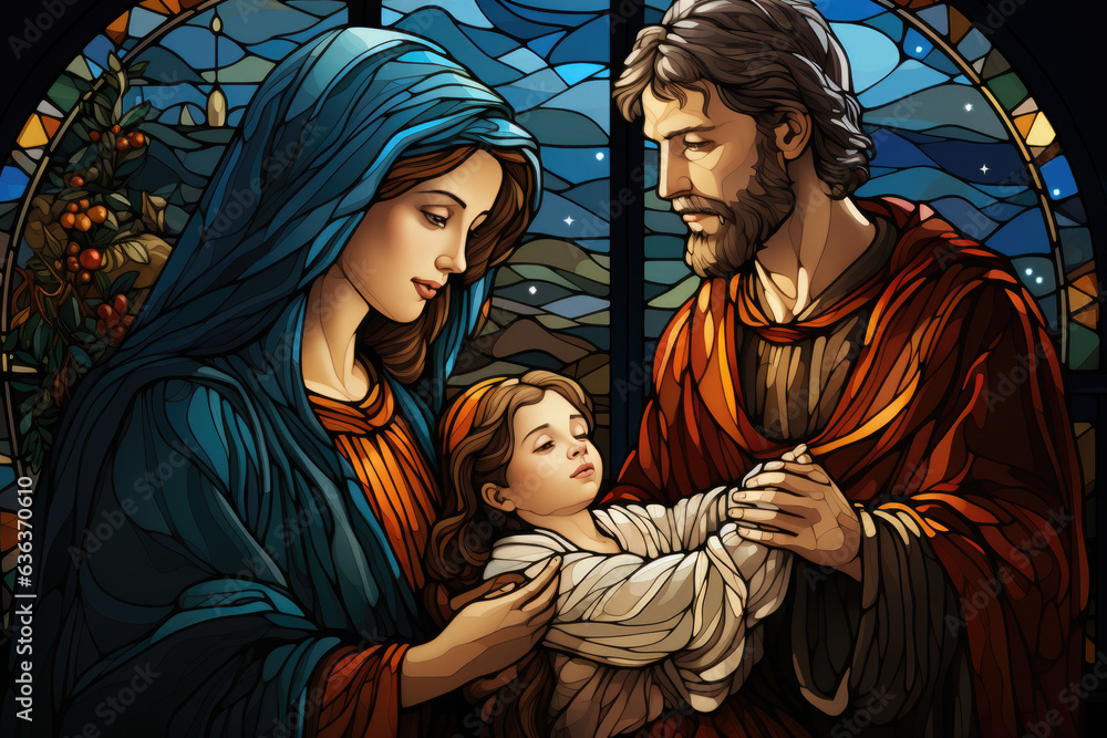 Divine Transcendence: Mary, Joseph, and Baby Jesus Enshrined in Stained ...