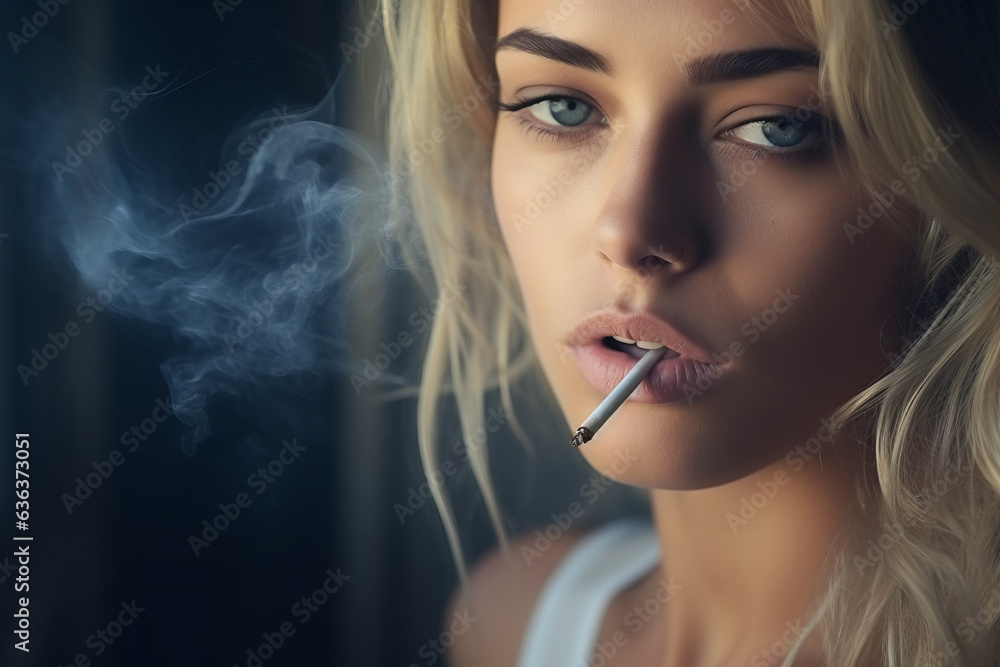 Beautiful woman smoking a cigarette close-up view Stock Photo | Adobe Stock