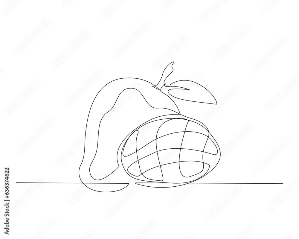 Continuous one line drawing of mango. A whole and sliced mango outline ...