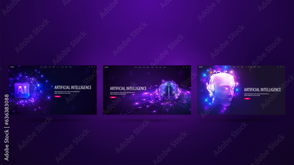 Large collection of artificial Intelligence web banners with artificial ...