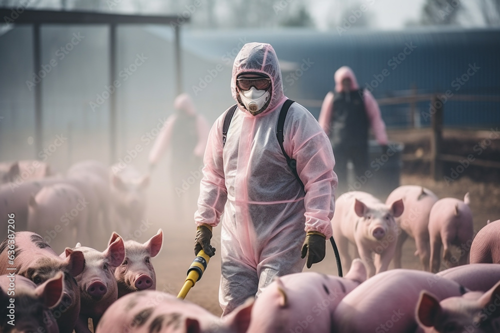 person fumigating pig farm with personal protective suit Stock Photo ...