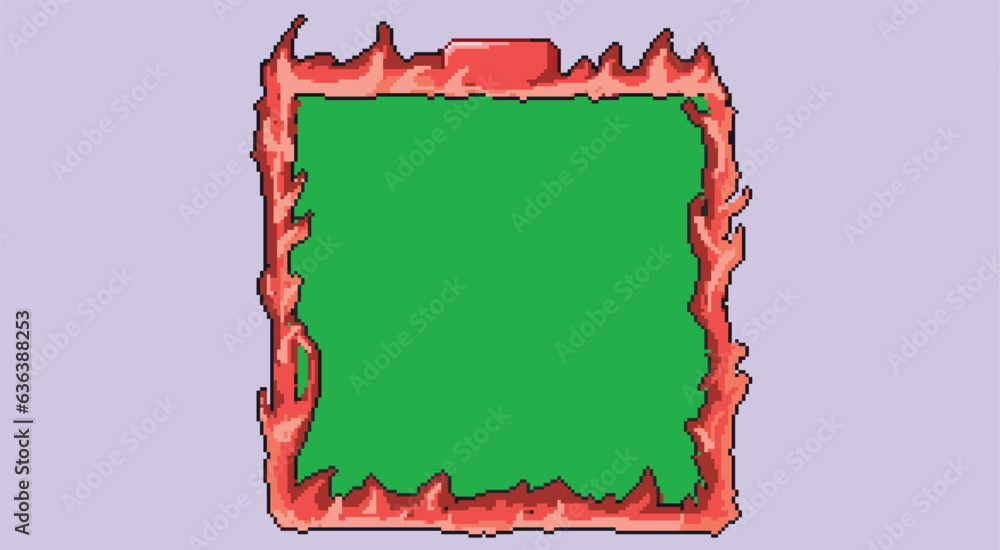 Pixelated art of frame, 8bit square frame with pixelated fire . Green ...