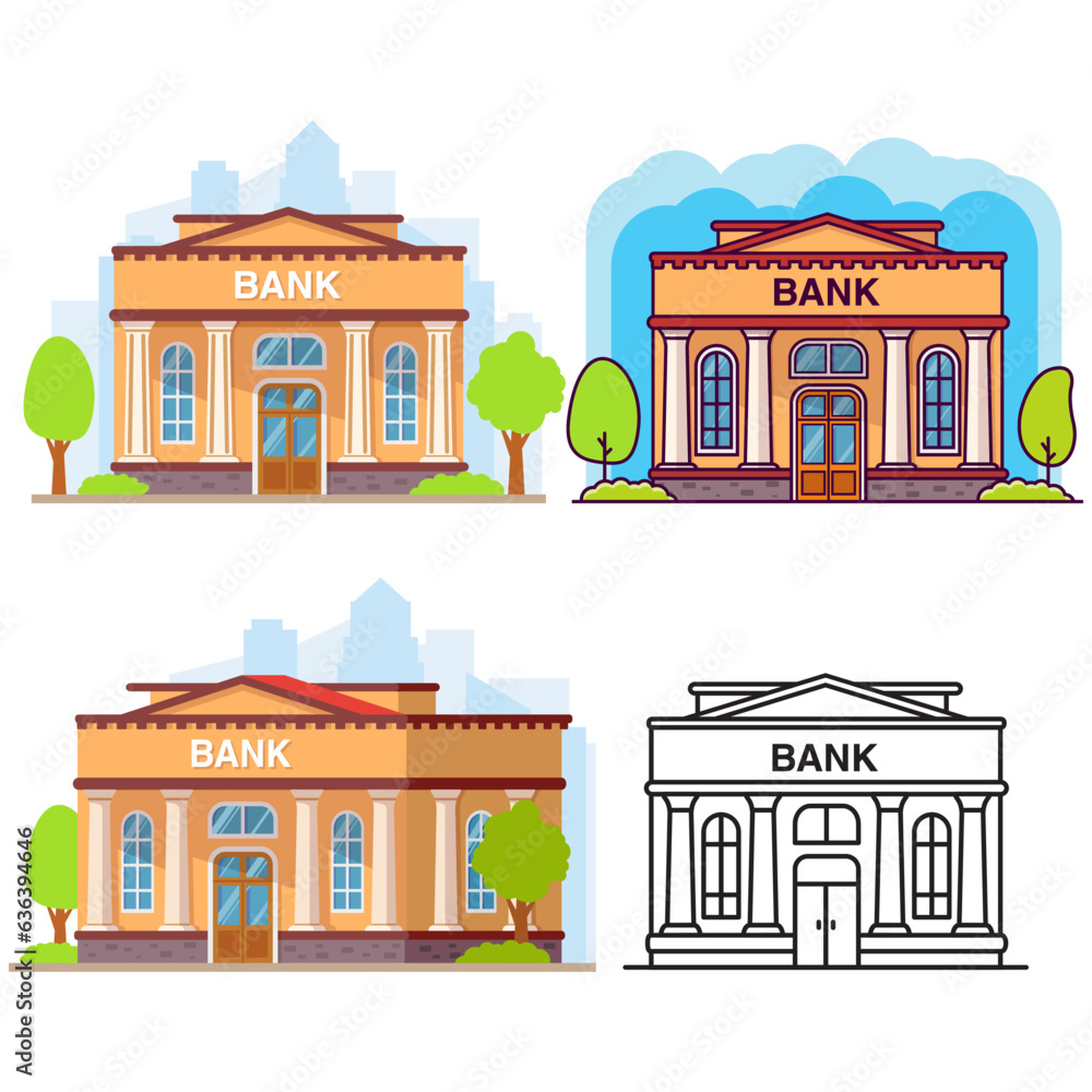 Set bank building with columns.Facade bank in the city.Classical public ...