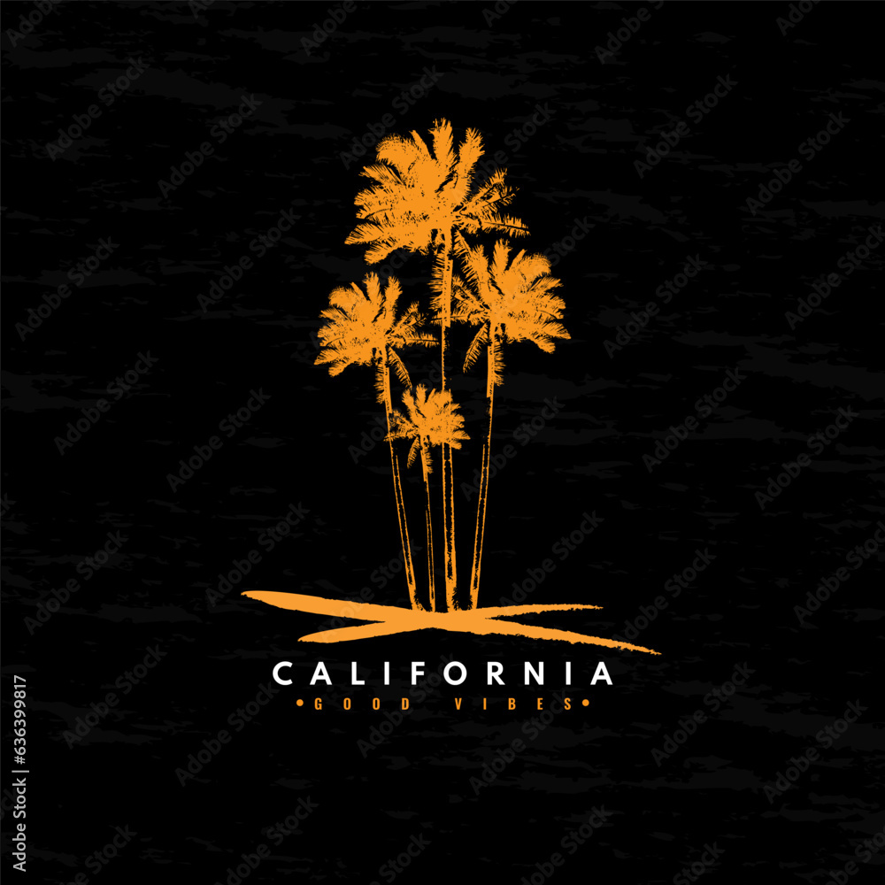 Orange retro vintage California palm tree silhouette logo badges on ...